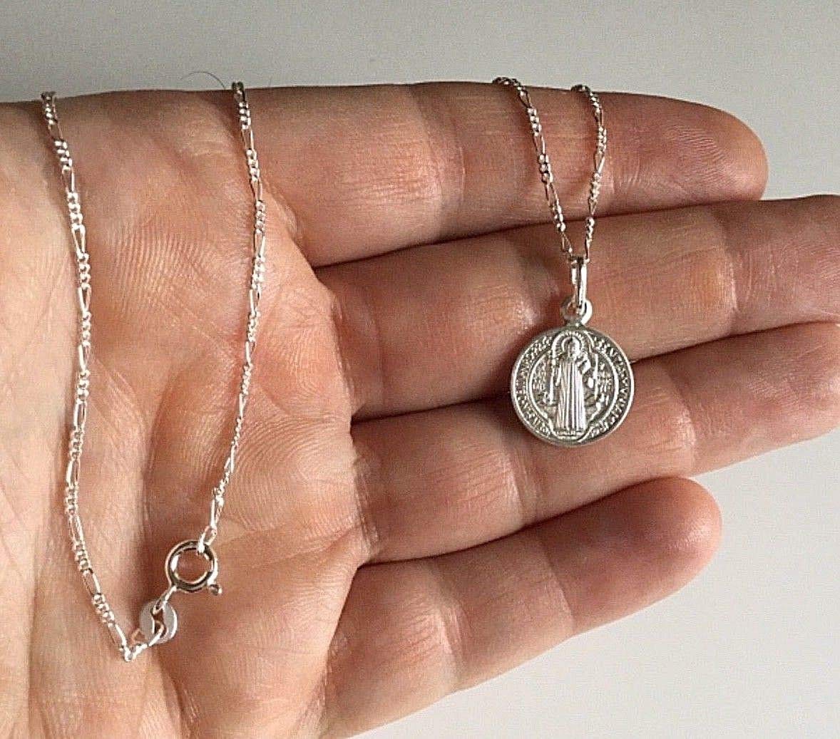925 STERLING SILVER SAINT BENEDICT NECKLACE 18" LONG 24X15mm / 925 PLATA ESTERLINA CADENA DE SAN BENITO 18" LARGO