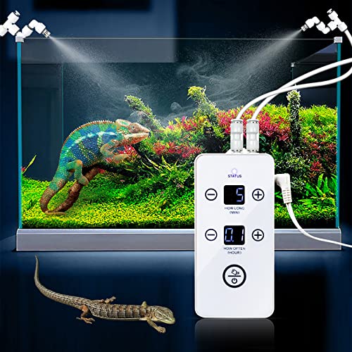 BILIPALA Reptile Mister, Automatic Misting System for Reptile Terrariums, 2 Adjustable Spray Nozzles