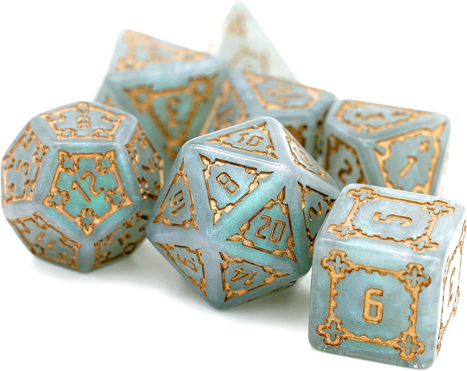cusdie 7 Pcs 25mm Giant DND Dice with Dragon Eye Dice Bag, Polyhedral Dice Set, D&D Dice for Dungeons and Dragons Pathfinder RPG MTG (Gray Green)