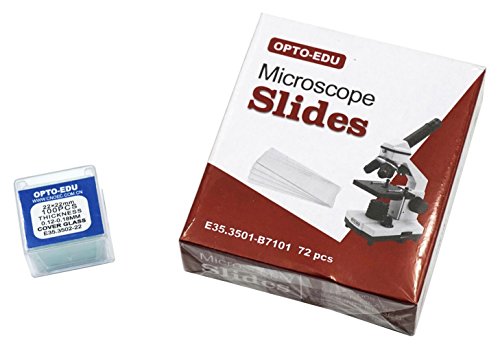 AmScope - M102C-PB10 40X-1000X Biological Compound Microscope with Prepared and Blank Slides for Student and Kids & OPTO-EDU E35.3501 Blank Microscope Slides & 100-Pieces Square Cover Glass, Glass