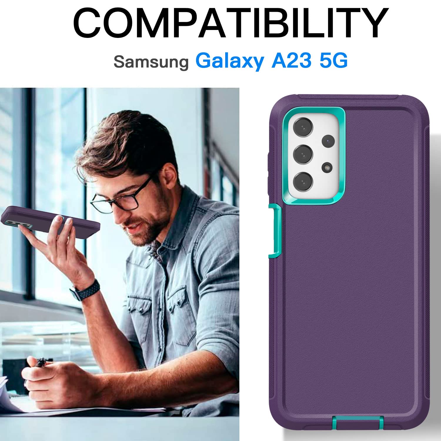 AICase for Galaxy A23 Case(6.6") Case,Heavy Duty Rugged Phone Cover,Durable Military Grade Protection Shockproof/Drop Proof/Dust-Proof Protective for Samsung Galaxy A23 5G 2022 Purple/Blue