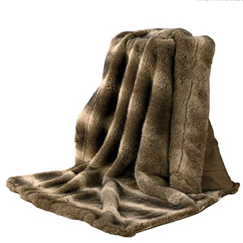 HiEnd Accents Faux Wolf Fur Throw, 50x60 inch, Soft Cozy Fluffy Fuzzy Warm Luxury Blanket, Cabin Lodge Rustic Style