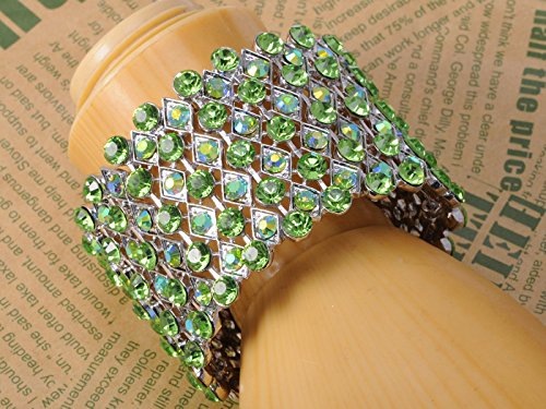 Alilang Silvery Tone Iridescent Peridot Green Colored Rhinestones Cuff Wrap Bracelet