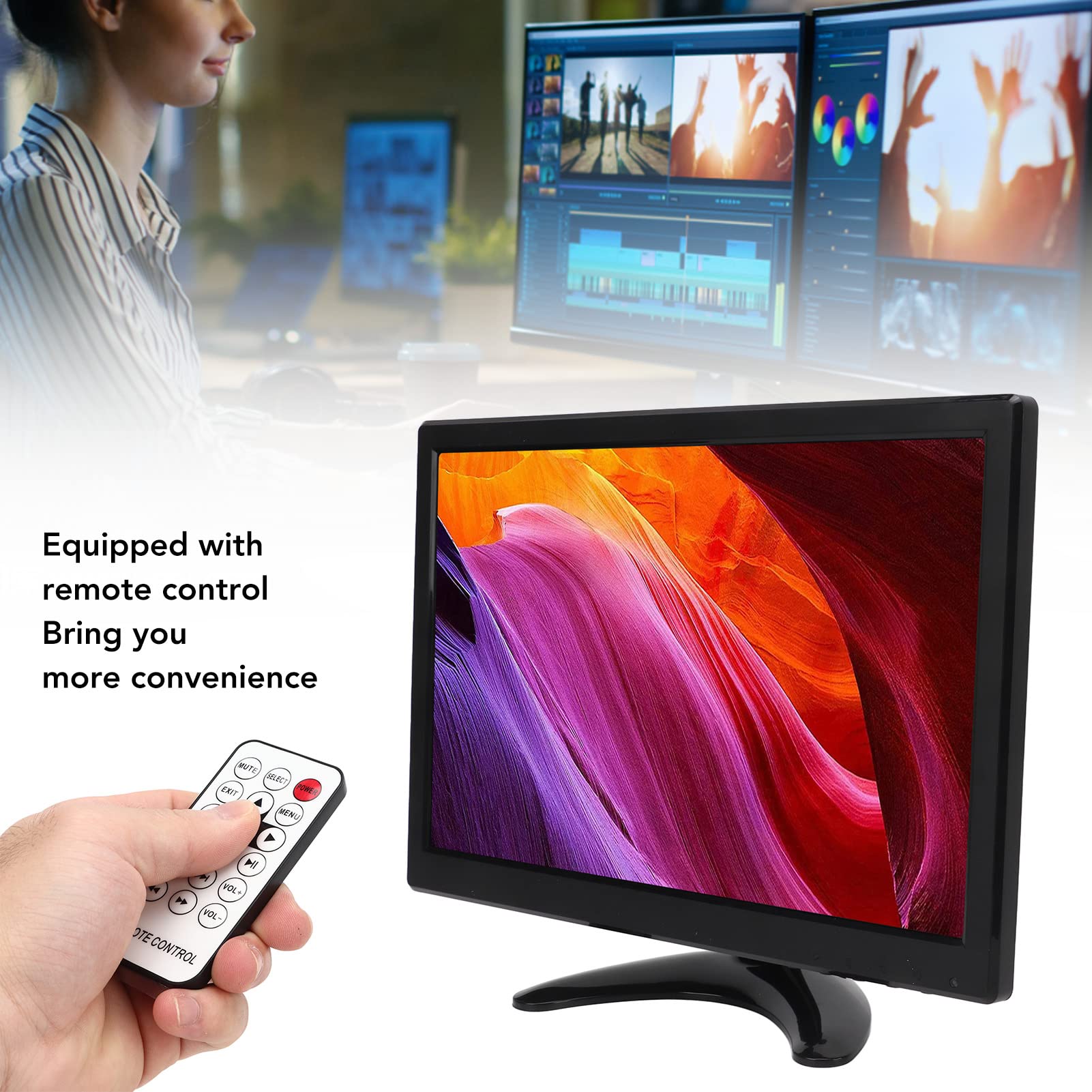 Acouto 12 Inch TFT LCD Monitor 16:10 1280x800 720P 1080P VGA HD Multimedia AV BNC USB DC Input Portable HD Color Display with Speaker Remote Control 100β240V