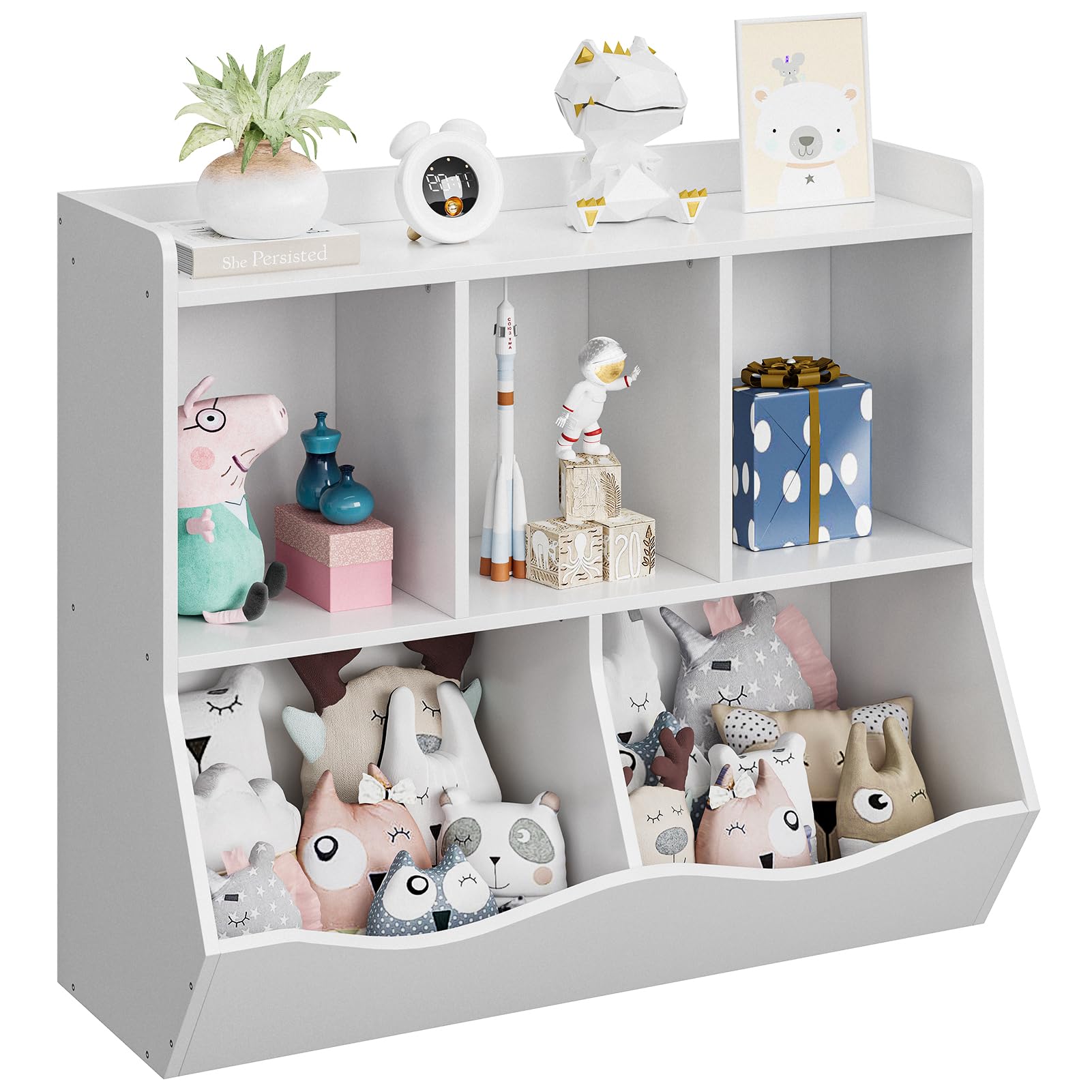 IDEALHOUSE Toy Bookcase, Multi Shelf with Cubby Organizer Cabinet for Storage Books and Toys, for Bedroom, Playroom, Kindergarten and Hallway (White)