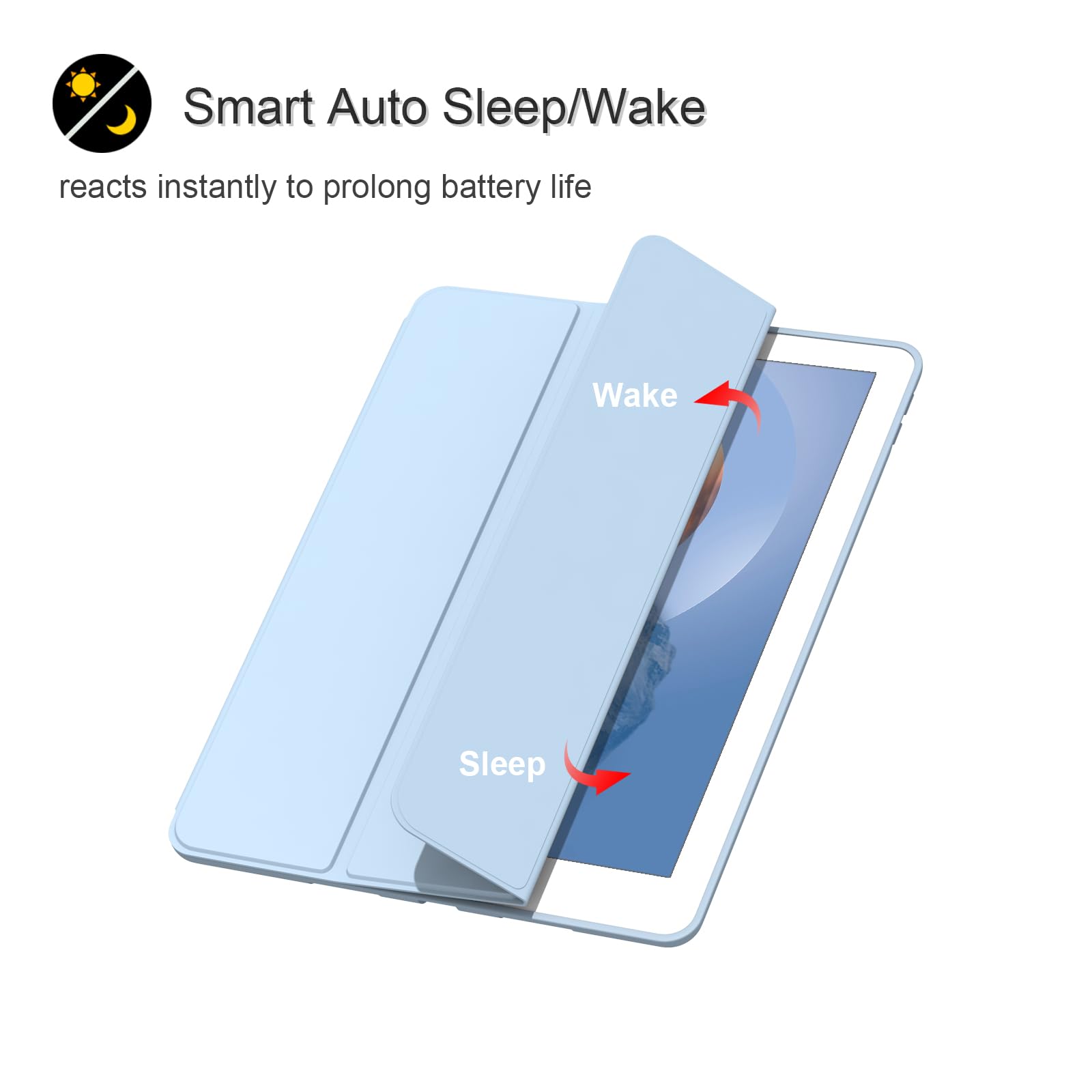 Case for iPad Mini 5(2019 Released), Lightweight Slim Soft TPU Trifold Stand Smart Cover, Auto Sleep/Wake Case with Pencil Holder for iPad Mini 5th Generation 7.9 Inch, Light Blue