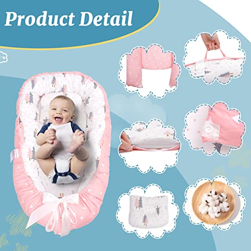PHEENOWL Baby Nest Cover for Co Sleeping, 100% Cotton Thicken Ultra Soft Portable Newborn Nest Cover for 0-24 Months (Forest Pink)