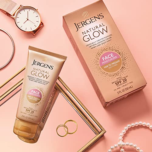 Jergens Natural Glow Face Moisturizer with SPF 20 Sunscreen, Fair to Medium Skin, Oil Free, UVA/UVB Protection - 2 oz