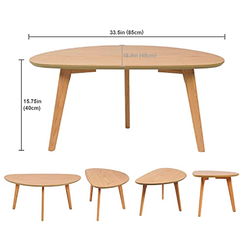FIRMINANA Small Oval Coffee Table for Small Space Mid Century Modern Coffee Table for Living Room,Nature Wood,18.9" D x 33.47" W x 15.75" H