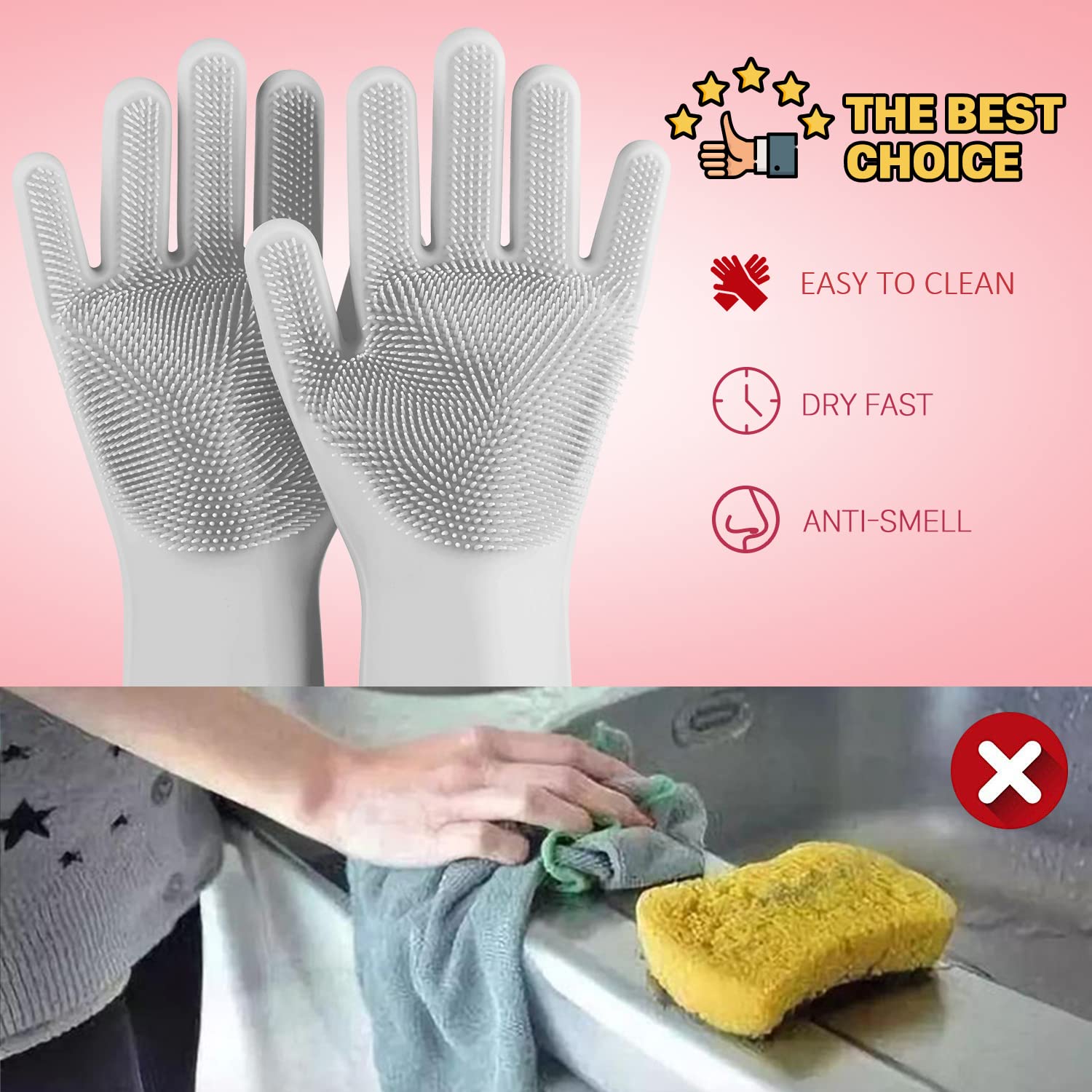 ABYANK Silicone Dishwashing Gloves,Reusable Rubber Dishwashing Gloves for Household, Bathroom,Pet Bathing, Cars, Fruit and More (Blue)