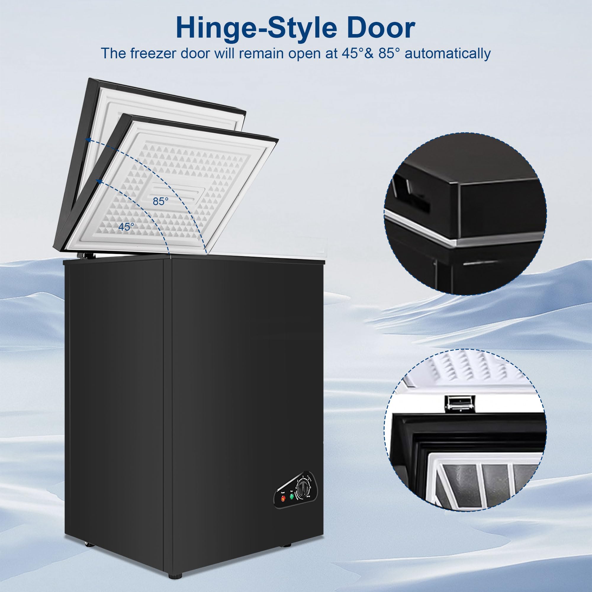 Chest Freezer 5.0 Cu.Ft Compact Chest Freezers with 7 Adjustable Thermostat, Freezer Compressor Cooling with Removable Storage Basket, Energy Saving Perfect for Home Bar Dorm