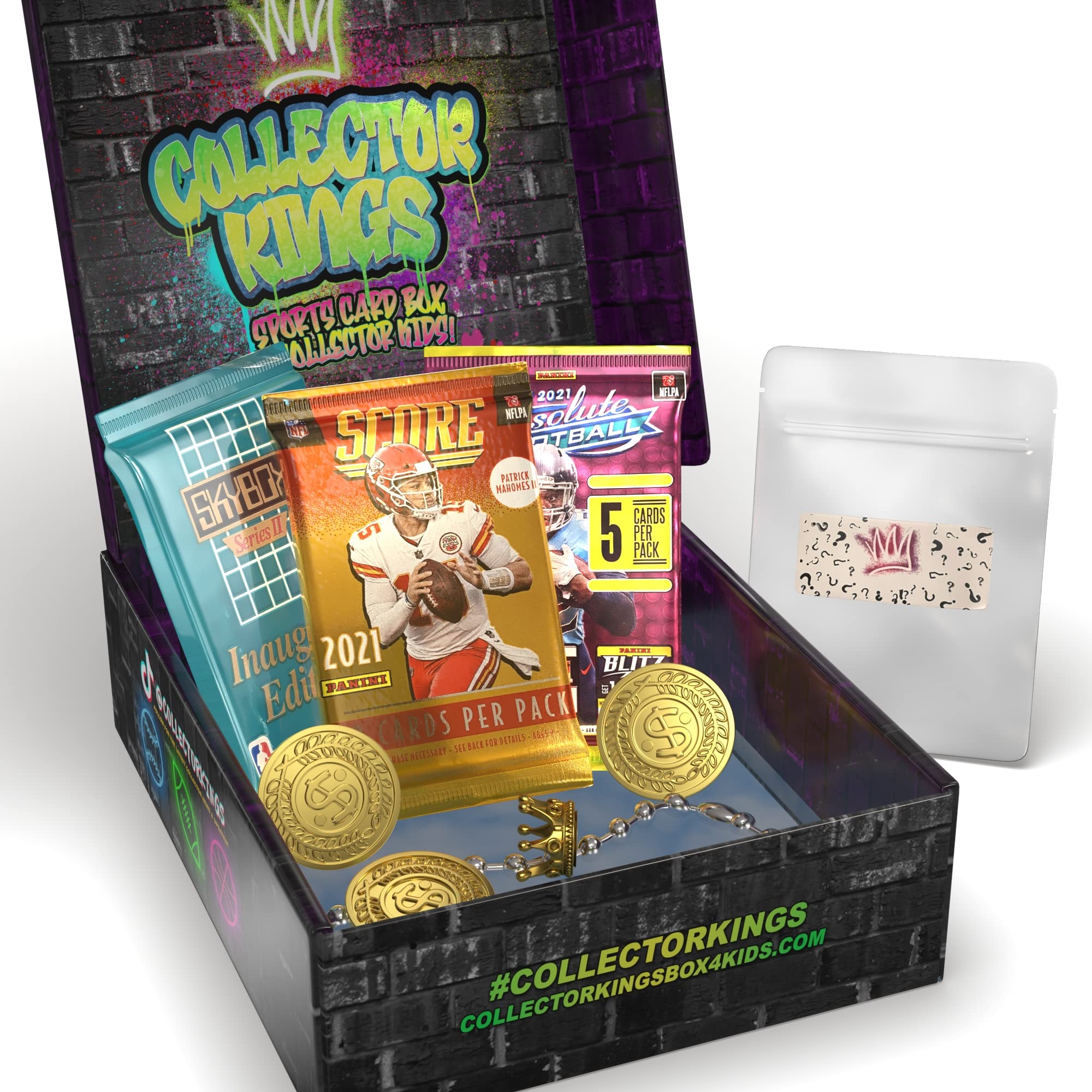 Collector Kings Sports Cards Kids Mystery Box - Includes 3 Sealed Sports Trading Cards Packs, 1 King Mystery Pack, and Exclusive King Bling - Basketball, Football Trading Cards for Boys & Girls