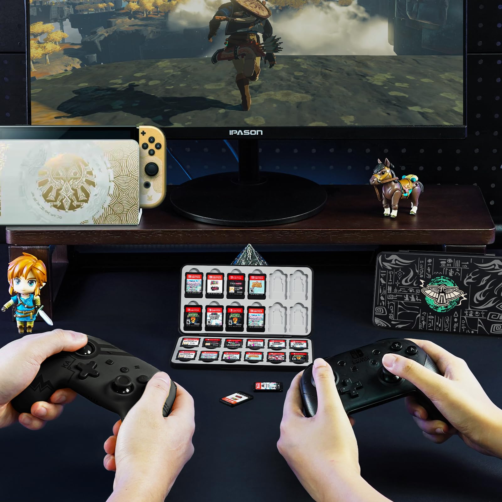 JINGDU 24-Slot Switch Game Case for Switch Games & micro SD Cards, Hard Shell, Soft Lining, [Shockproof, Portable], the Switch Game Holder Suitable for NS, Lite & OLED Games, Black