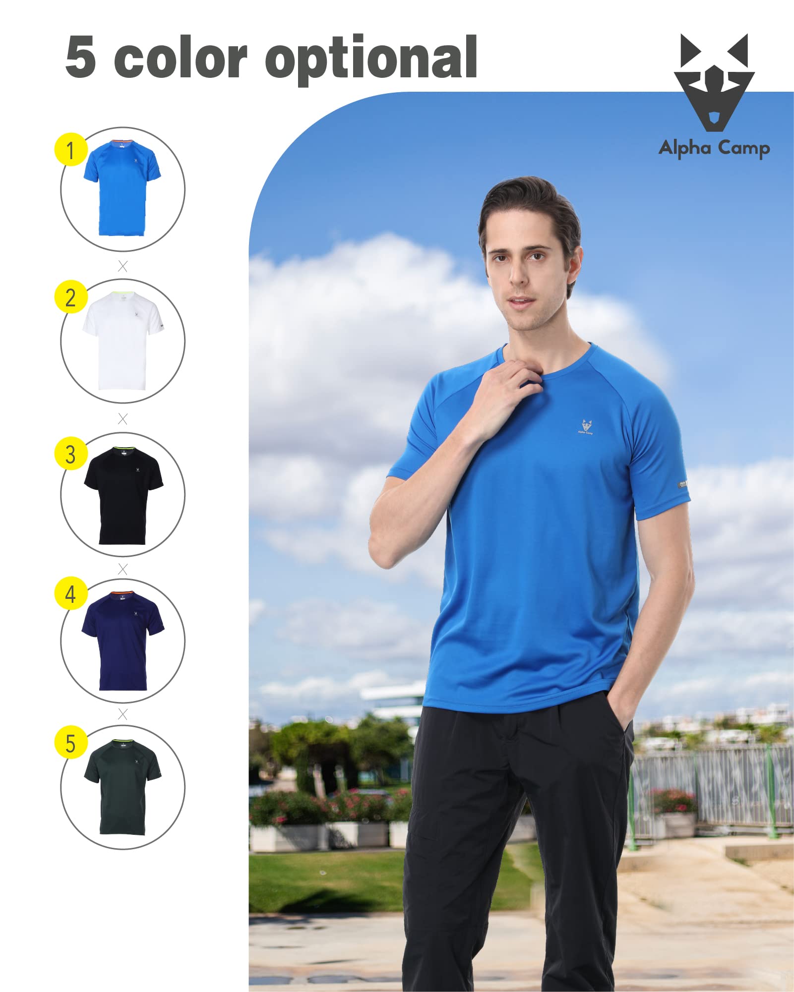 ALPHA CAMP Men's Crew Neck Quick Dry T Shirt Athletic Casual Fashion Short Sleeve Tee Shirts Blue