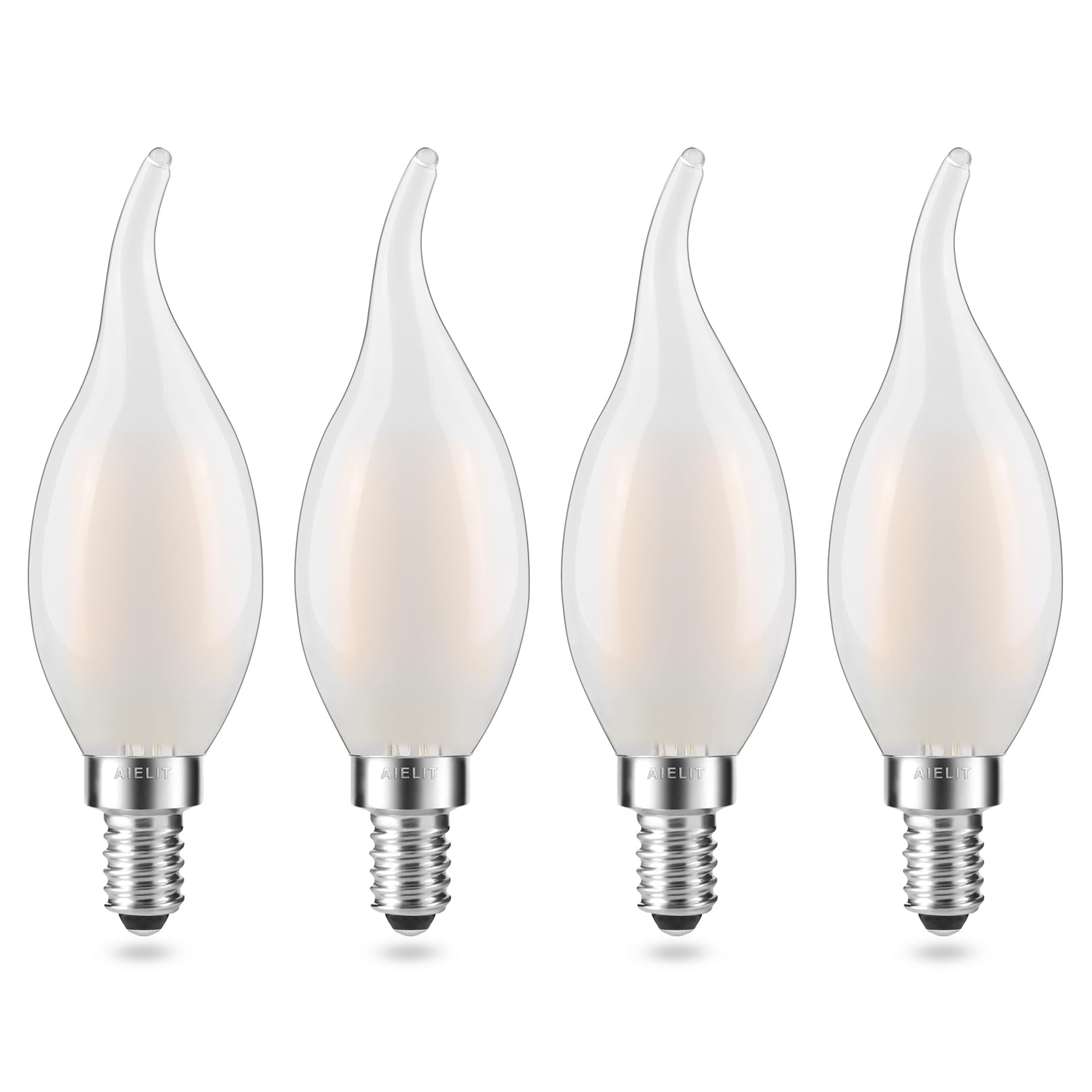 AIELIT E12 LED Bulb 25 watt LED Chandelier Light Bulbs Dimmable, Flame Tip Candelabra LED Bulbs, 2W, 200LM 5000K Daylight White, CA10 Candle Light Bulbs for Ceiling Fan, Pendant, Wall Sconces, 4 Pack