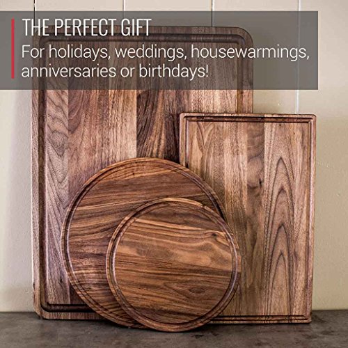 Made in USA Walnut Cutting Board by Virginia Boys Kitchens - Butcher Block made from Sustainable Hardwood (Round - 13.5)
