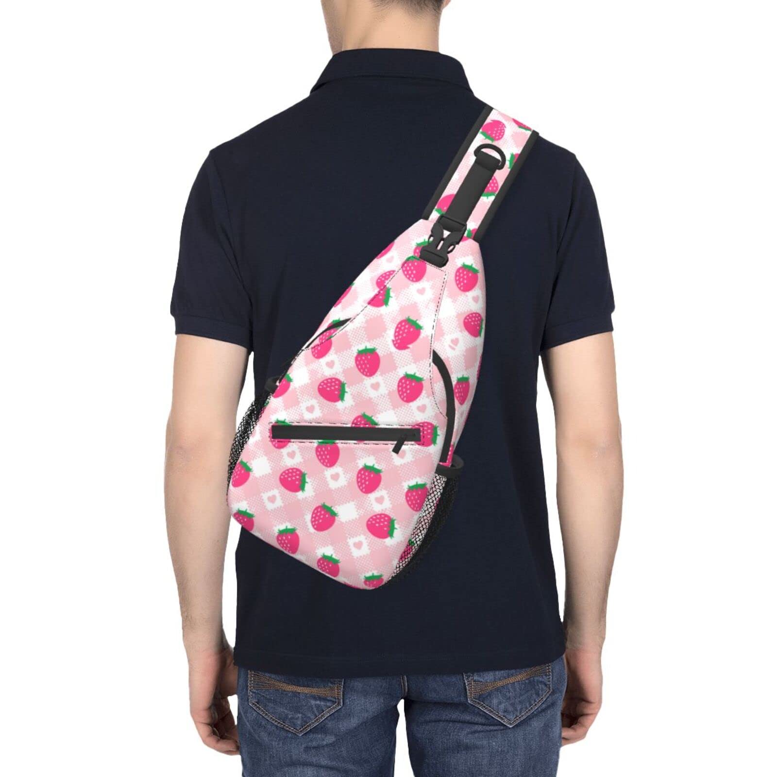 ASYG Strawberry Sling Bag Cute Crossbody Chest Daypack Casual Backpack Women Shoulder Bag For Travel Picnic