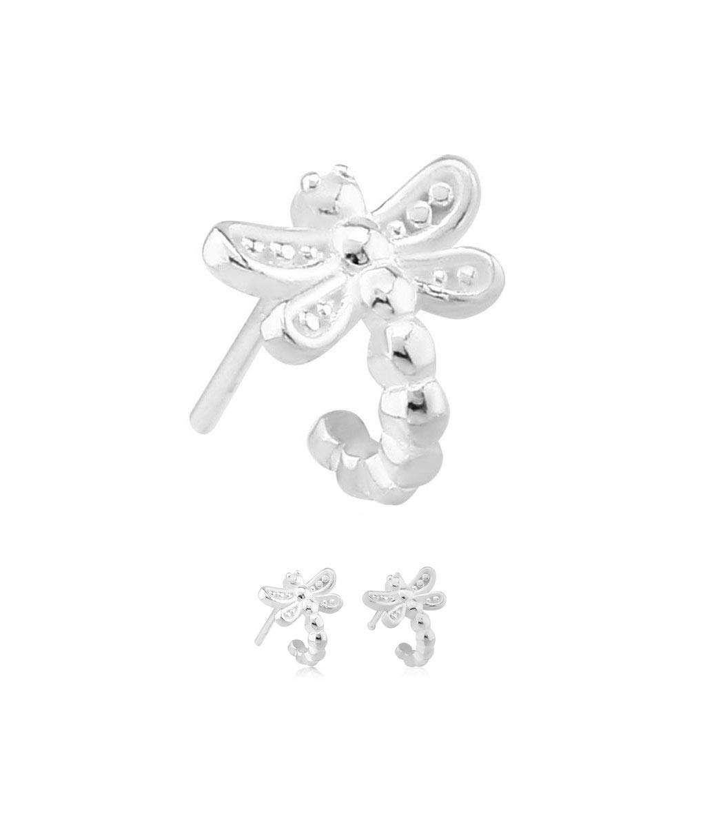925 Sterling Silver L Shape Nose Stud Ring Dragonfly Nose Hugger 22G