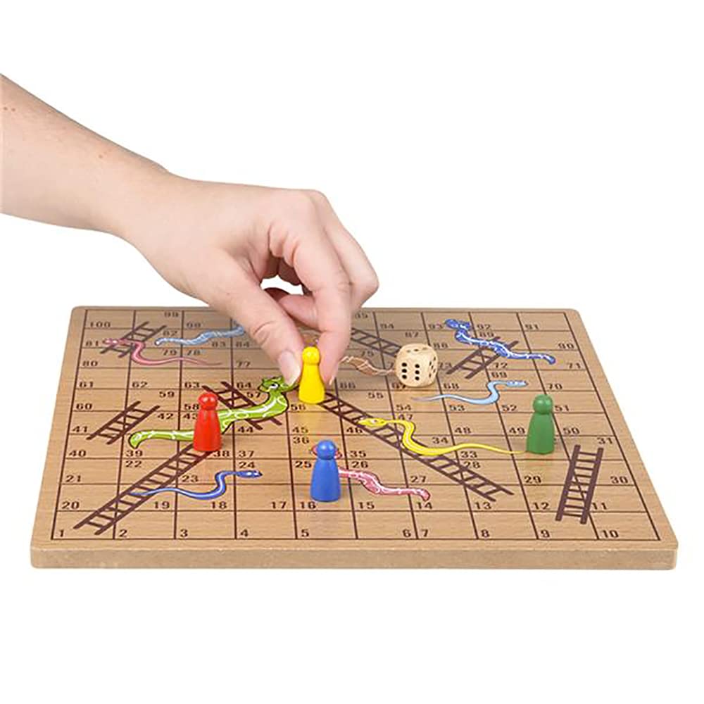 The Dreidel Company Classic Wooden Board Games, Great for Prizes, 10" (10" Wooden Snakes & Ladders)