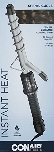 Conair Instant Heat Spiral 3/4-Inch Curling Iron, spiral guide on barrel to help achieve spiral curls – for use on short to medium hair