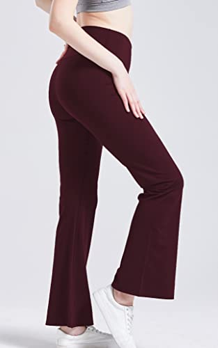 DANI CHINS Women's Casual Bootcut Yoga Pants V Crossover High Waisted Flare Workout Leggings (Burgundy, M)