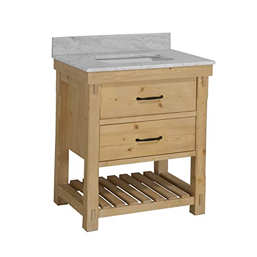 Birmingham 30-inch Bathroom Vanity (Carrara/Driftwood): Includes Driftwood Cabinet with Authentic Italian Carrara Marble Countertop and White Ceramic Sink