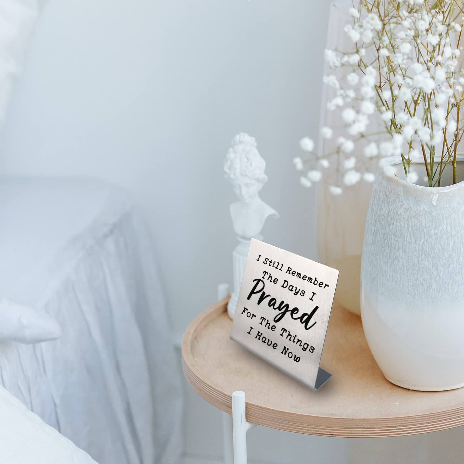 I Still Remember the Days I Prayed - Modern Farmhouse Decor for the Home, Desk Decorations for Home Office Living Room Desk Table Shelf Accent, Religious Sign Christian Gifts for Women (Prayed)