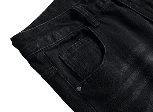 DANT BULUN Men's Ripped Distressed Destroyed Slim Fit Straight Leg Denim Jeans (40, Black060)