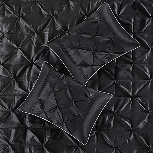 Madison Park Laurel King Size Bed Comforter Set Bed In A Bag - Black , Wrinkle Tufted Pleated β 7 Pieces Bedding Sets β Faux Silk Bedroom Comforters