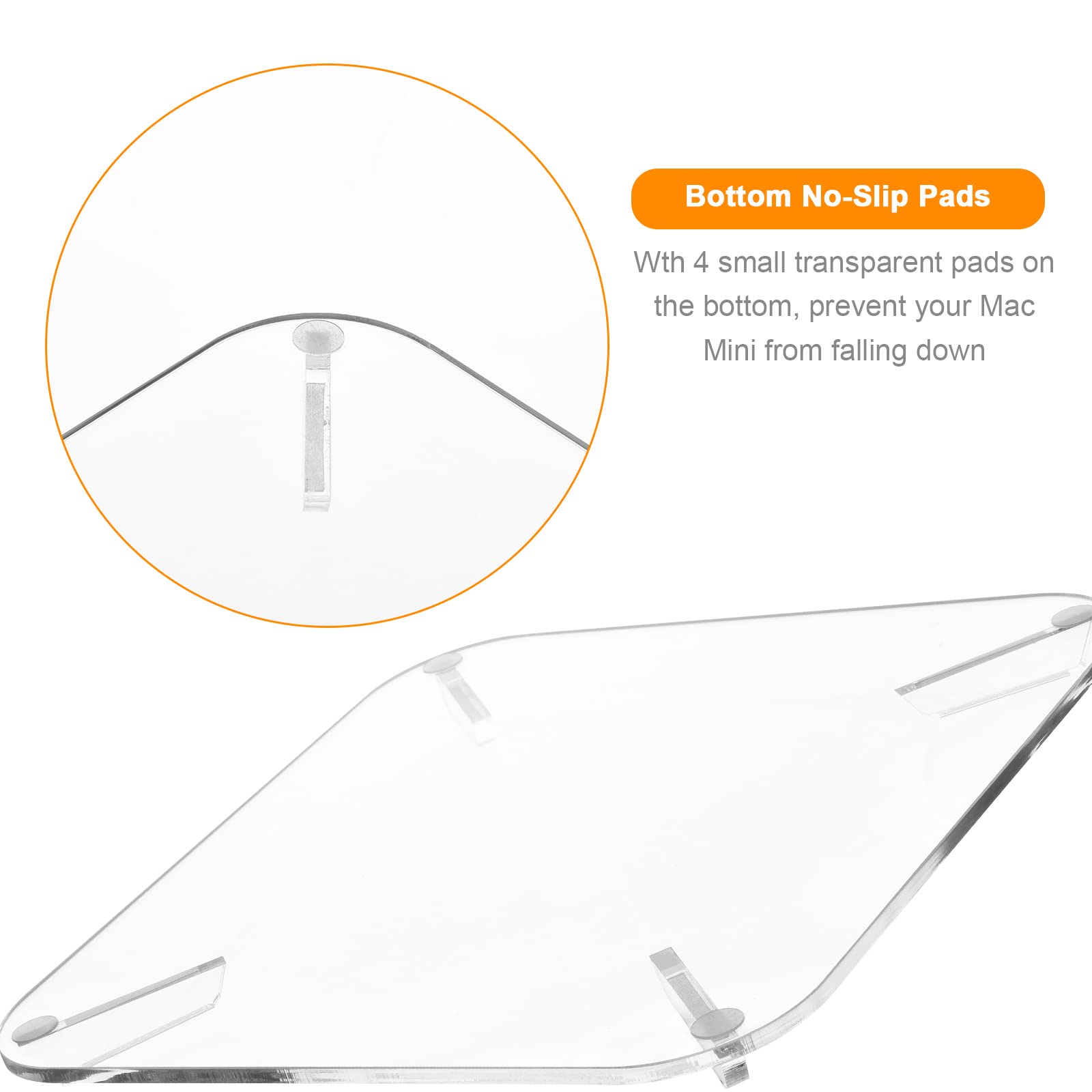 CaSZLUTION Desktop Stand for Apple Mac Mini 2010-2023, Transparent Acrylic Flat Stands Holder with Anti-Slip Rubber Feet Compatible with Apple M1/ M2 / M2 Pro Chip MAC Mini