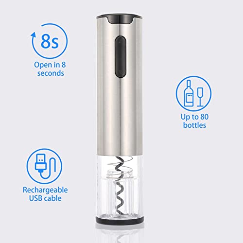 Electric Wine Opener Rechargeable, GOSCIEN Automatic Wine Bottle Opener 4-in-1 Set Gift, Upgraded Electric Wine Corkscrew with Foil Cutter, Vacuum Stopper and Wine Pourer, Battery Indicator Light