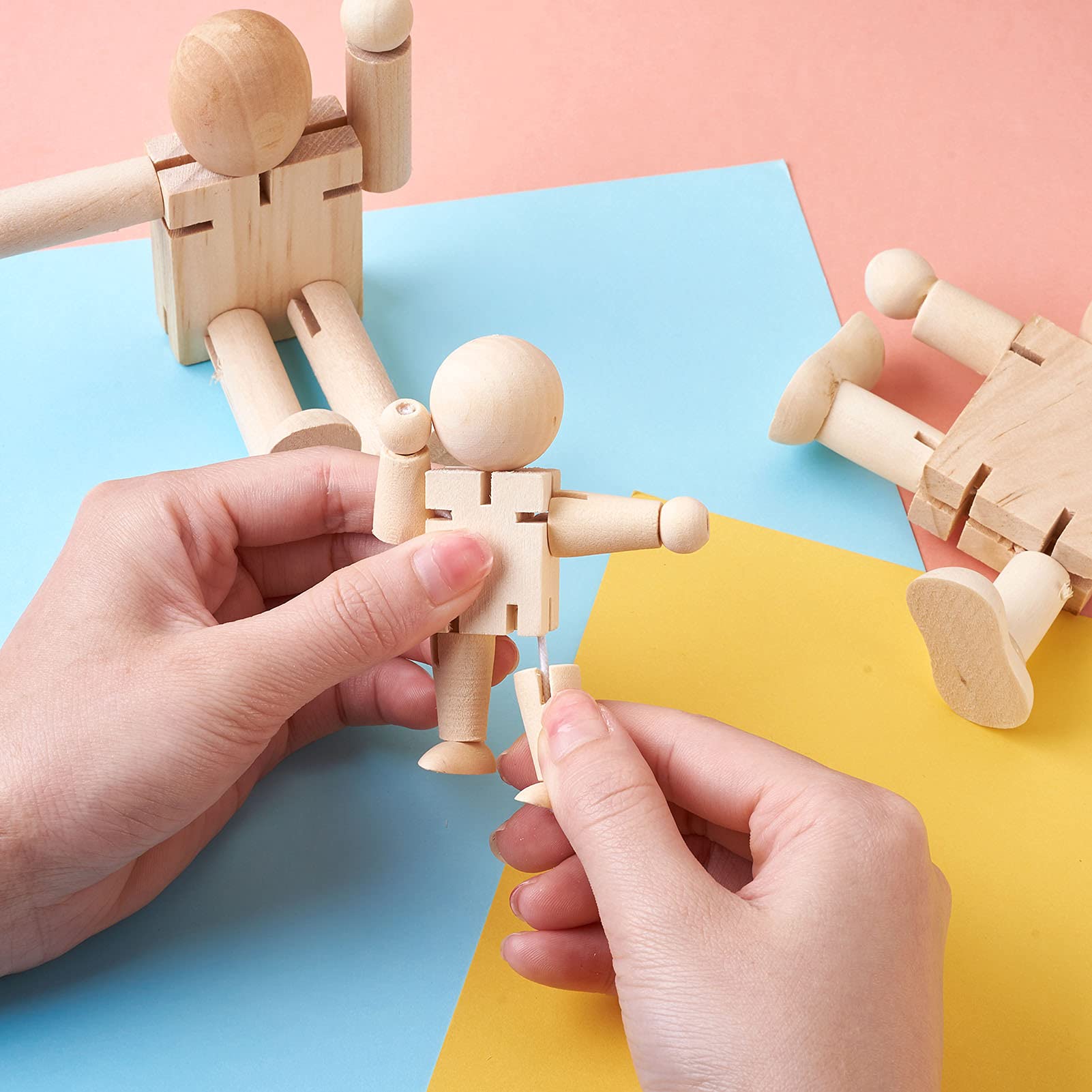 FASHEWELRY 12Pcs Unfinished Wood Robot Dolls Joint Adjustable Wooden Figure Dolls Unpainted Blank Wood Robot Peg Dolls for DIY Art Crafts Game Party Decoration