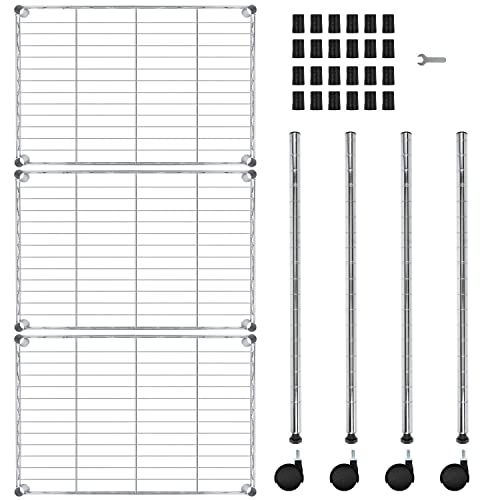 Simple Deluxe Heavy Duty 3-Shelf Shelving with Wheels, Adjustable Storage Units, Steel Organizer Wire Rack, 24.02”L x 13.78“W x 31.89”H, Chrome, HKSHLF23133003CPC