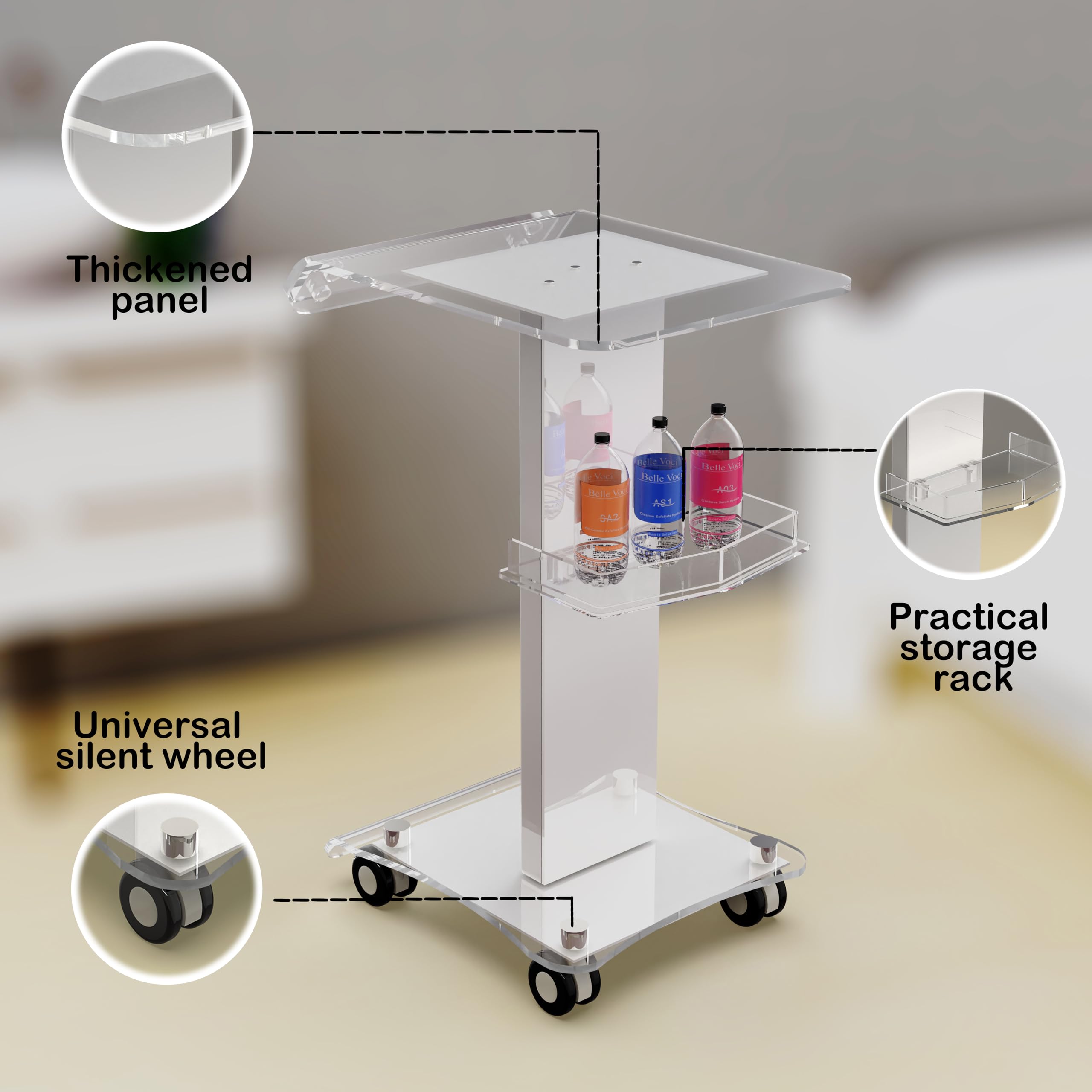 Acrtmatic Acrylic Modern Medical Trolley with Wheels for Dental Clinic 、Beauty Salon - Fashionable, Practical and Multi-Functional, Improve The Beauty Experience