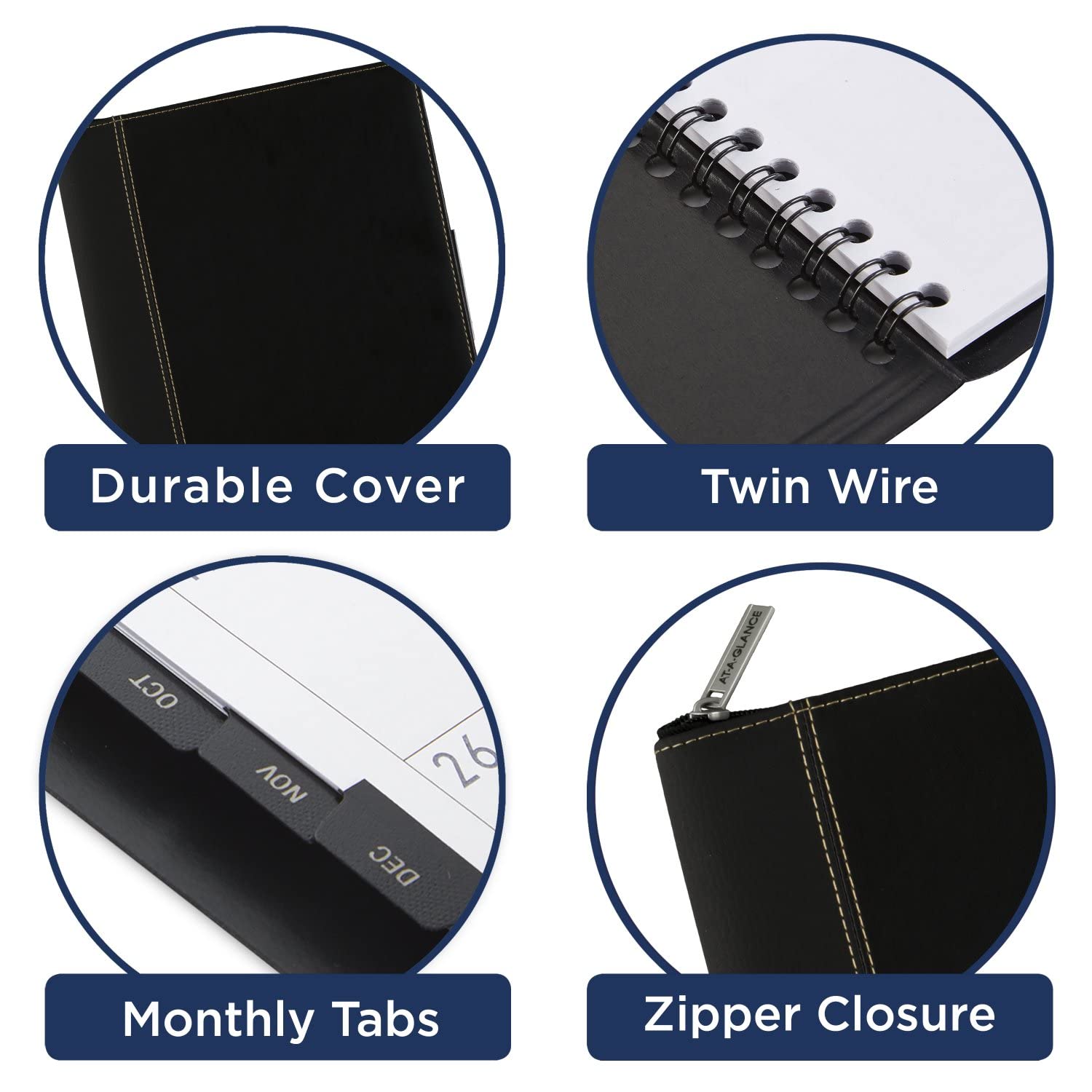 AT-A-GLANCE 2024 Weekly & Monthly Appointment Book, 8 1/4" x 11", Large, with Zipper, Executive, Black (70NX810524)