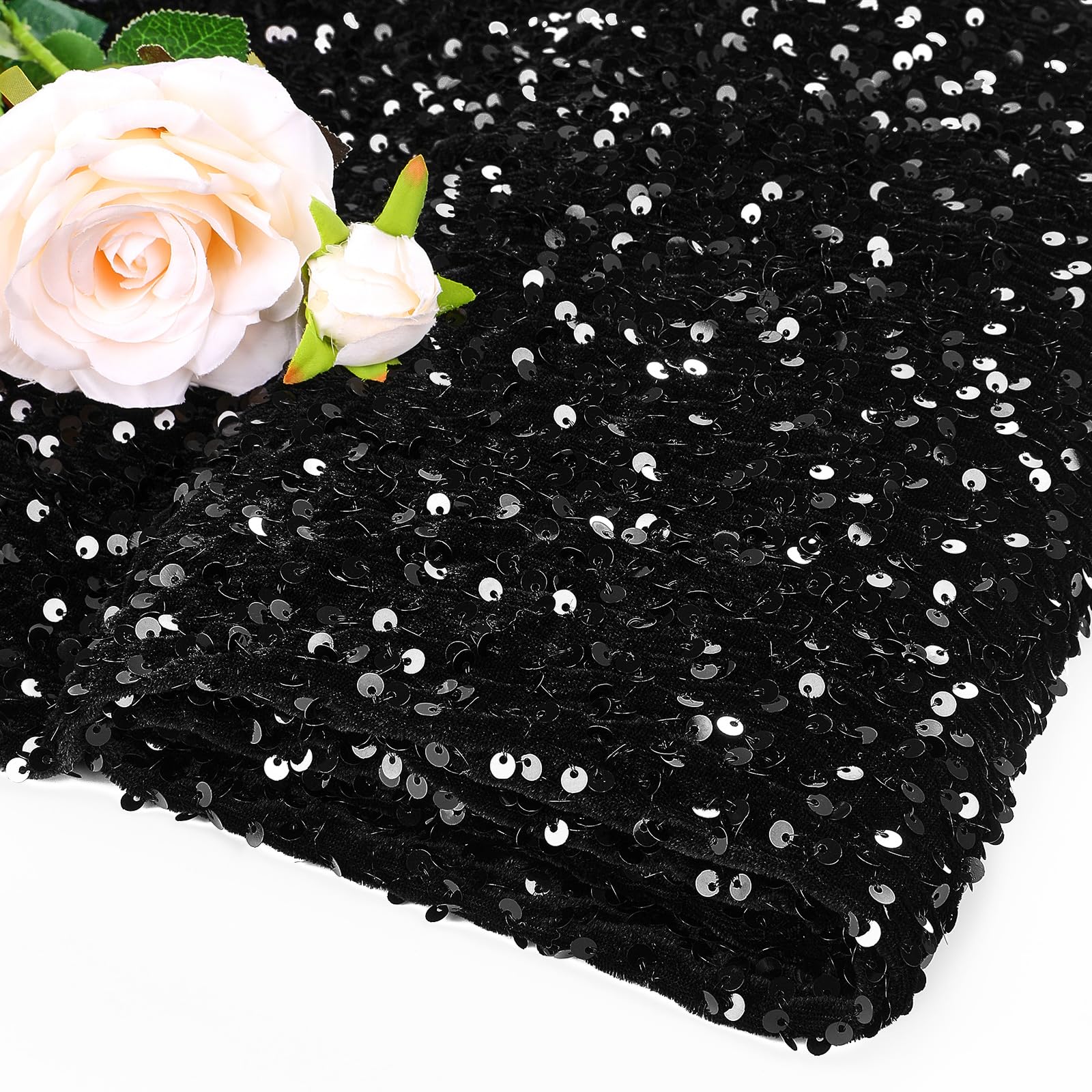 Black Sequin Fabric by The Yard Glitter Sequin Velvet Fabric 2 Yards Sparkle Thick Material for Sewing Bridal Clothes Gowns Costumes Dress Making for Prom Dresses Velvet Stretch Fabric
