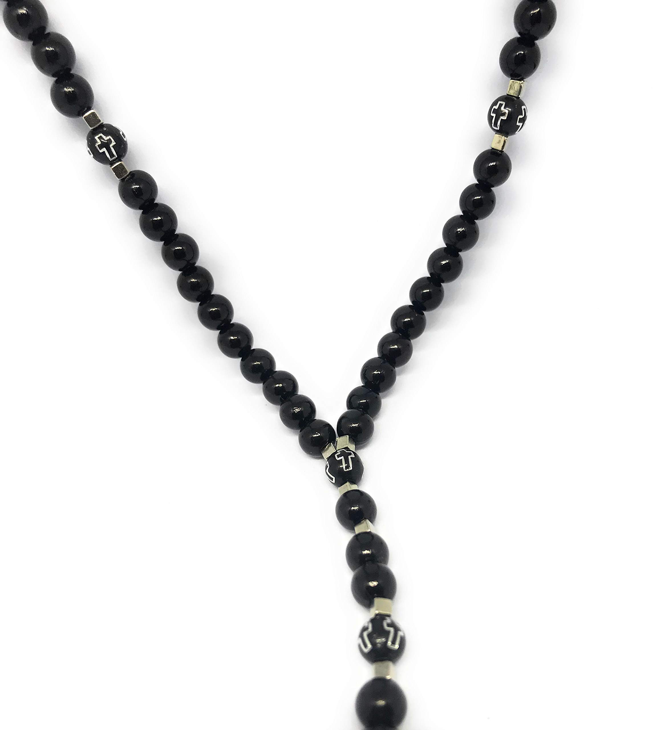 Acrylic Holy death's necklace, rosary style. Collar de la Santa Muerte de acrilico estilo rosario. Grim reaper Y style necklace.