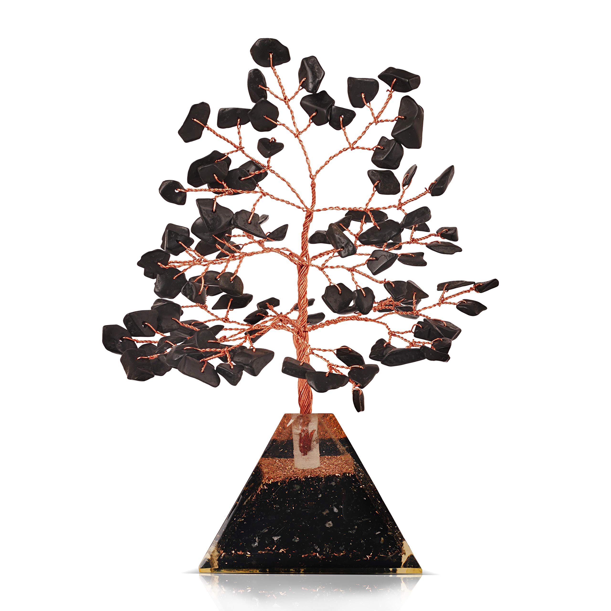 FASHIONZAADI Chakra Tree Reiki Healing Orgone Pyramid Base Bonsai Trees Good Luck Statue Crystal Feng Shui Decor Figurine Vastu Correction Reikis Stones (Black Tourmaline)