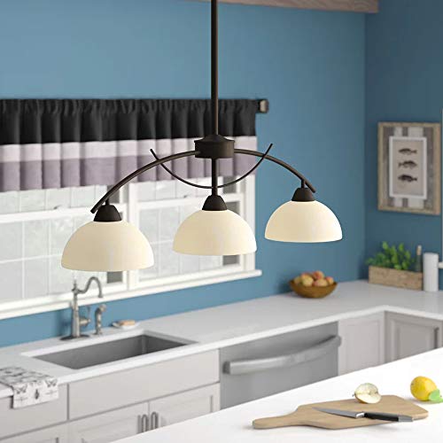 DAYCENT Vintage Frosted Glass Alabaster Shades Pendant Lighting for Kitchen Island 3-Light Rod-Hung Ceiling Hanging Light, Golden Bronze