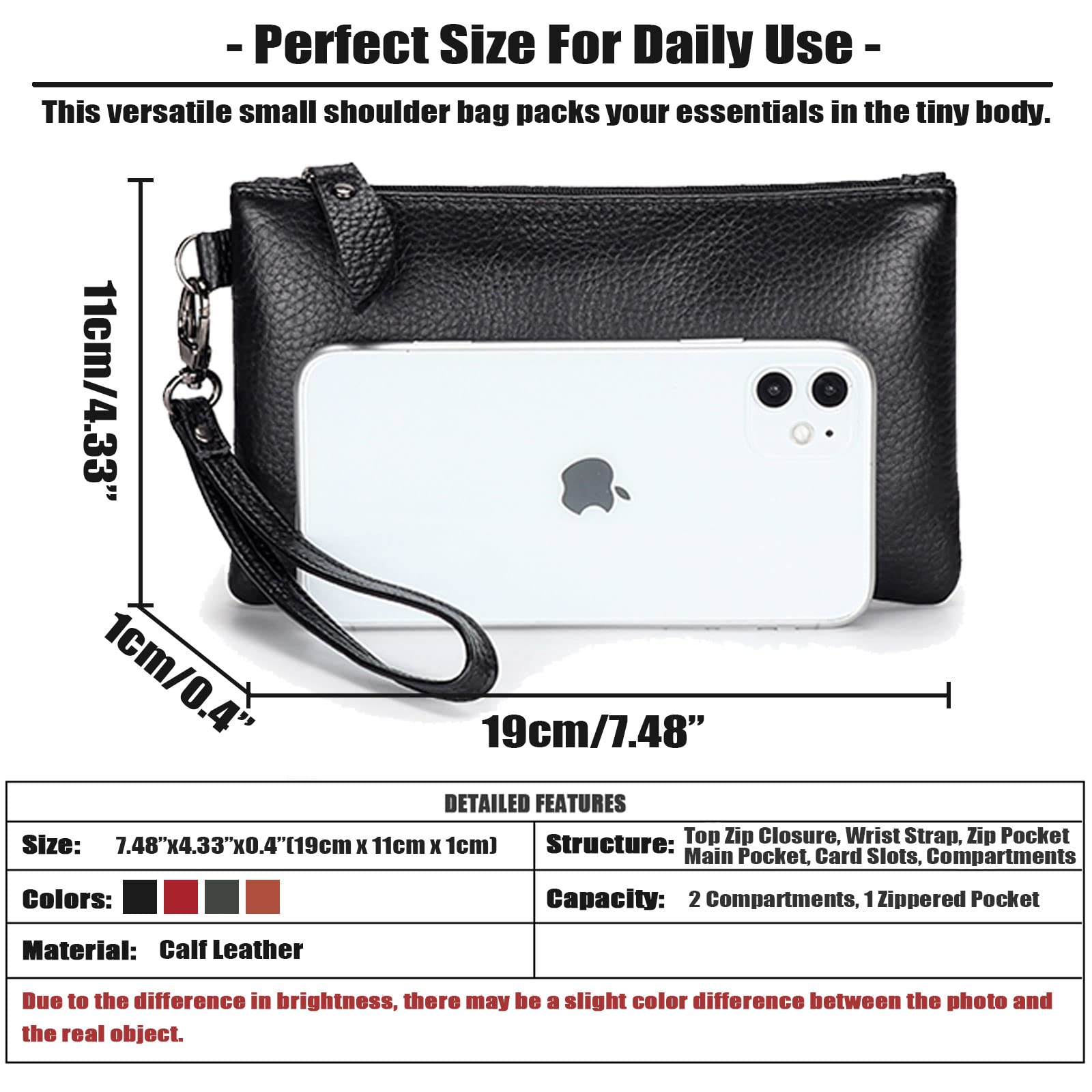 Karoukee Real Leather Wristlet Clutch Women Classic Cell Phone Wristlets Bag Minimalist Clutch Purse with Removable Wrist Strap (Black)