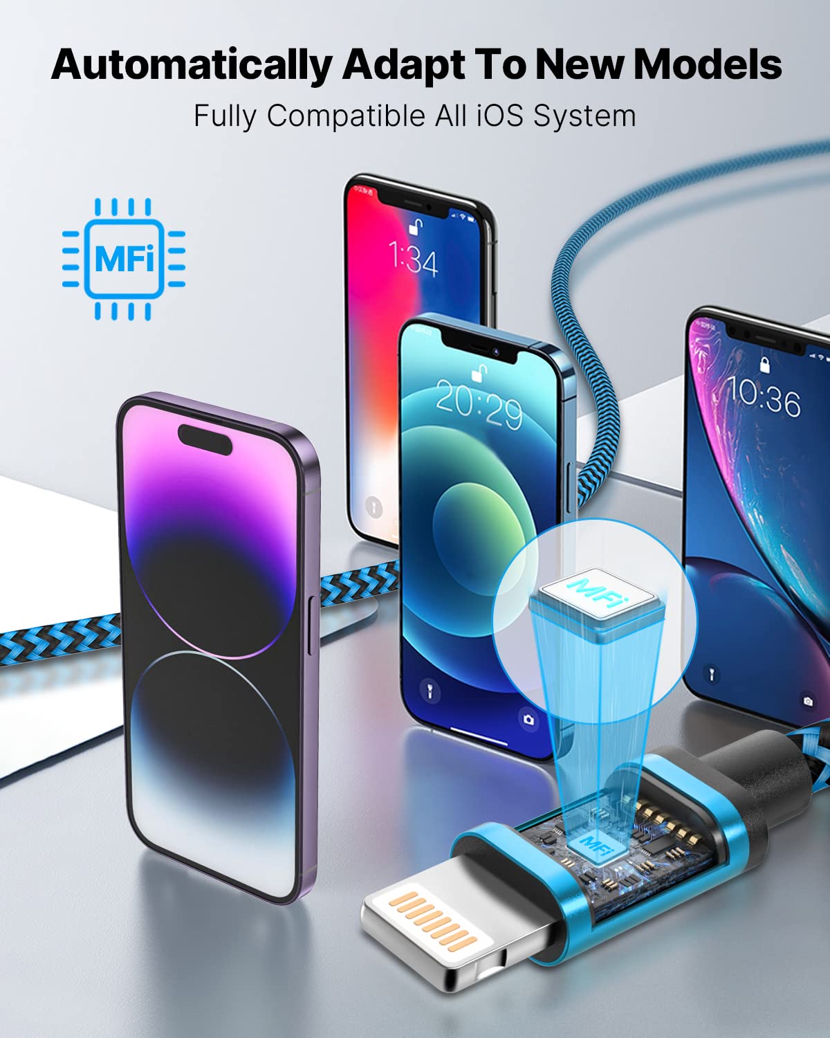 Aioneus iPhone Charger 10 ft Fast Charging, 3Pack Apple Certified Lightning Cable 10 Feet, Long iPhone Charging Cord for iPhone 14 13 12 11 Pro Max XR XS 8 7Plus 10Foot