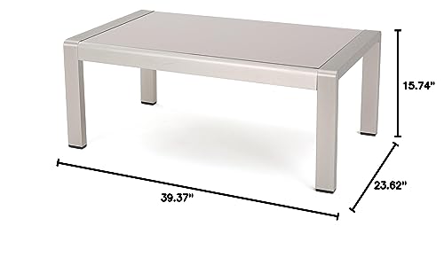 Christopher Knight Home Cape Coral Outdoor Aluminum Coffee Table with Glass Top, Silver