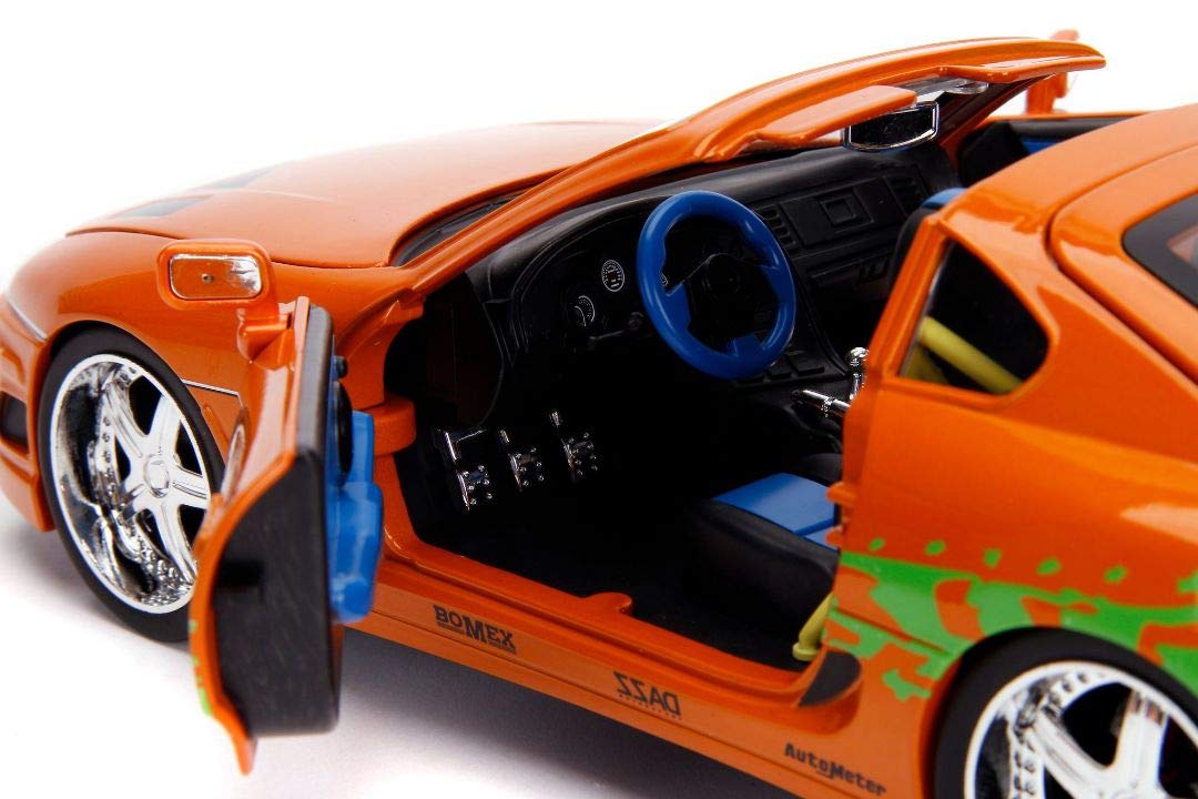 Fast & Furious 1:18 Toyota Supra Die-cast Car & 3" Brian Figure, Toys for Kids and Adults,Orange