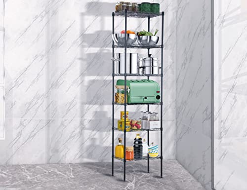 BIQWBIC 6 Tier Storage Shelf Wire Shelving Unit, Adjustable Shelves Standing Metal Storage Rack for Kitchen Pantry Closet, Steel Storage Shelves Display Organizer Rack, 17" Lx12 Wx63 H, Black