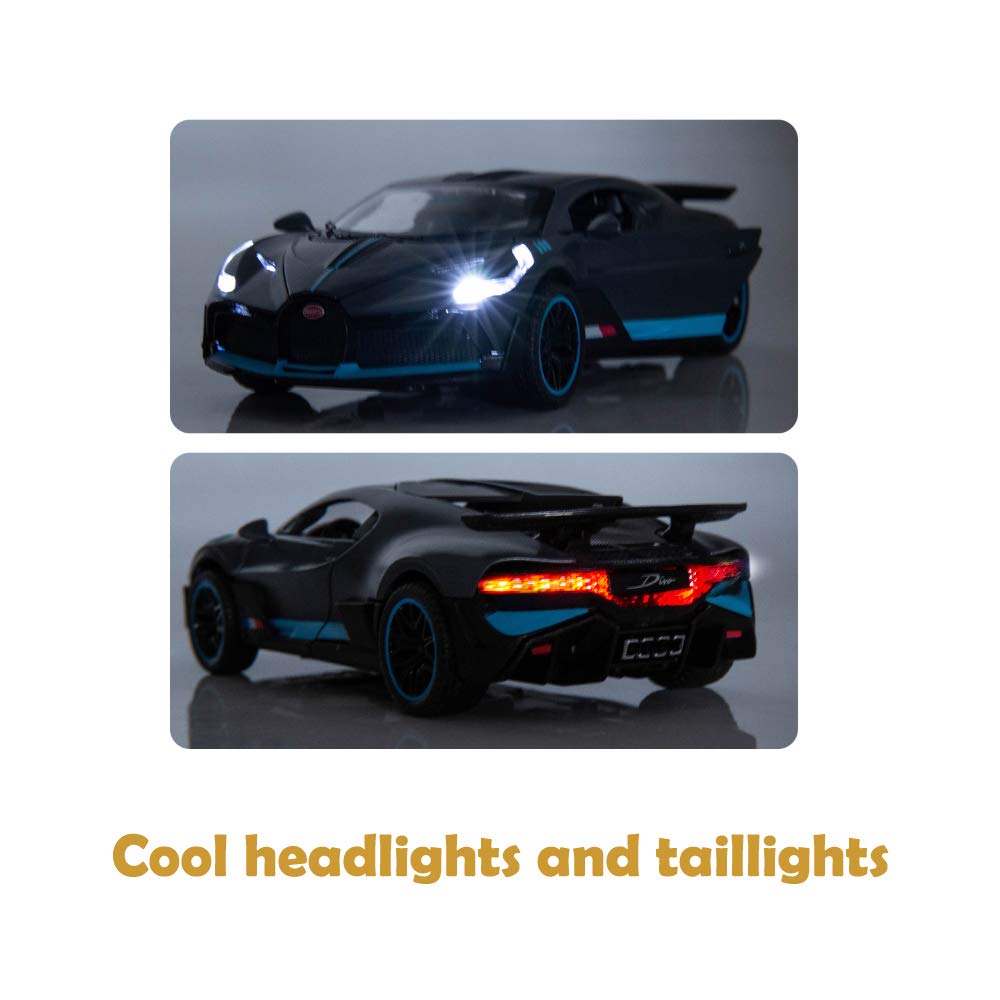 Bugatti Divo Diecast Metal Model Cars for Boy Toys Age 3-12 Pull Back Vehicles with Music Doors and Hood Can Be Opened(Black)