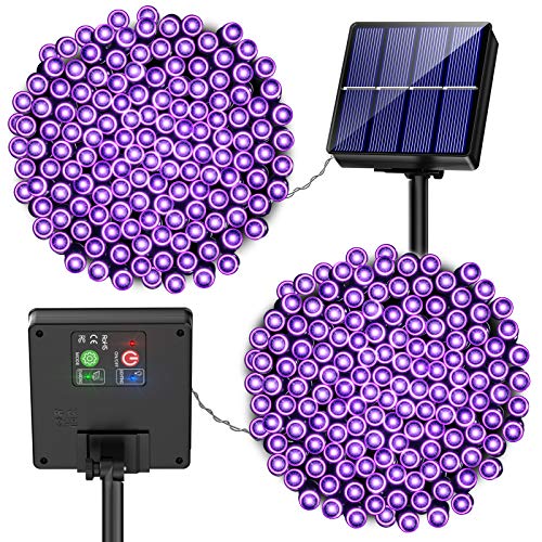 Solar String Lights Outdoor Waterproof 8 Modes 200 LED 72ft Solar Fairy Lights Outdoor for Patio Garden Fence Path Holiday Party Halloween St. Patrick's Day Christmas Decorations (Purple-2 Pack)