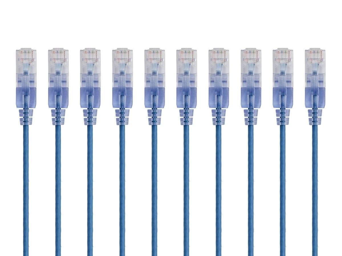 Monoprice Cat6A Ethernet Patch Cable - Snagless RJ45, 550Mhz, 10G, UTP, Pure Bare Copper Wire, 30AWG, 10-Pack, 7 Feet, White - SlimRun Series