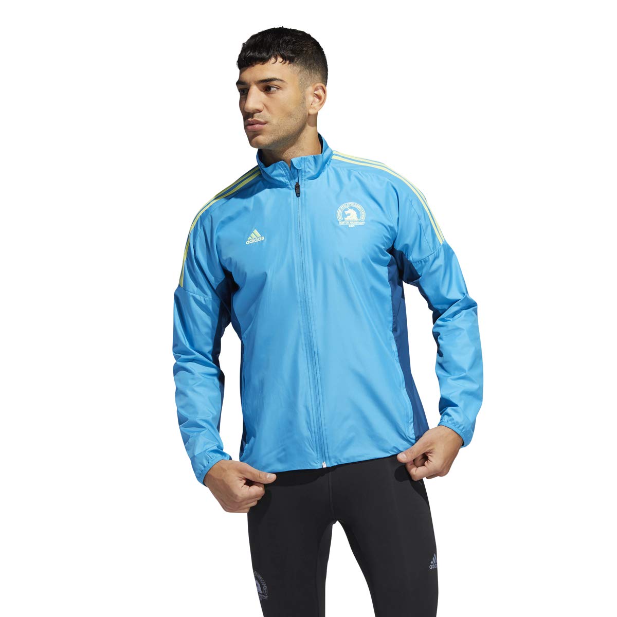 adidas 2019 Men's Boston Marathon Celebration Jacket (Large, Shock Cyan)