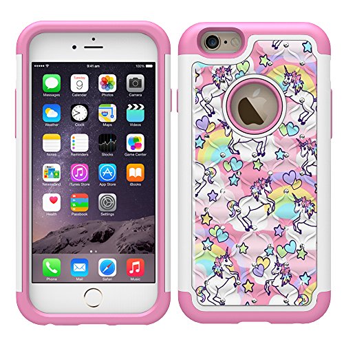 iPhone 6S Case, iPhone 6 Bling Case, Rainbow Unicorn Pattern Heavy Duty Shockproof Studded Rhinestone Crystal Bling Hybrid Case Silicone Protective Armor for Apple iPhone 6S iPhone 6