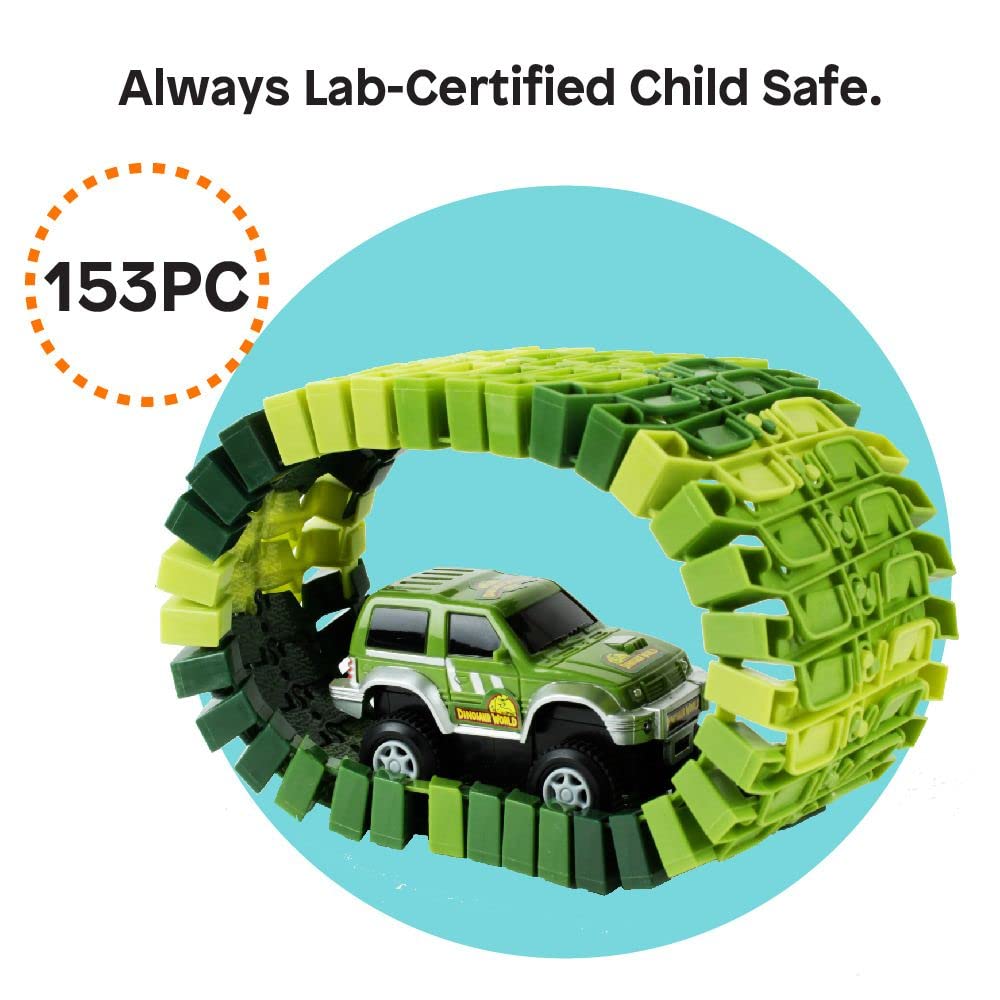 Boley Dinosaur Adventure Road Creators Playset - 142 Track Pieces and 11 Additional Pieces - Dinosaur Track, Battery Powered Car, and Dinosaurs Included - Perfect Construction Dinosaur Action Playset